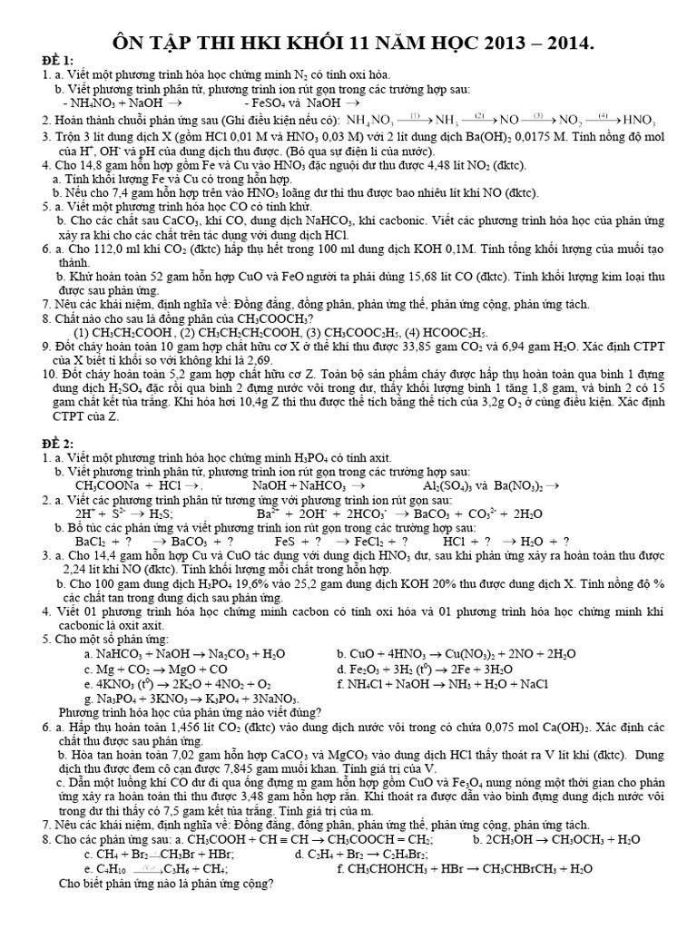 Mot So de Tu Luan On Thi Hki Khoi 11 Nam Hoc 2013-2014 | PDF