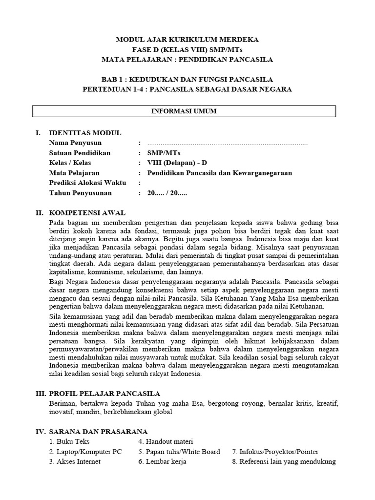 Modul Ajar PKN VII SEM 2 | PDF