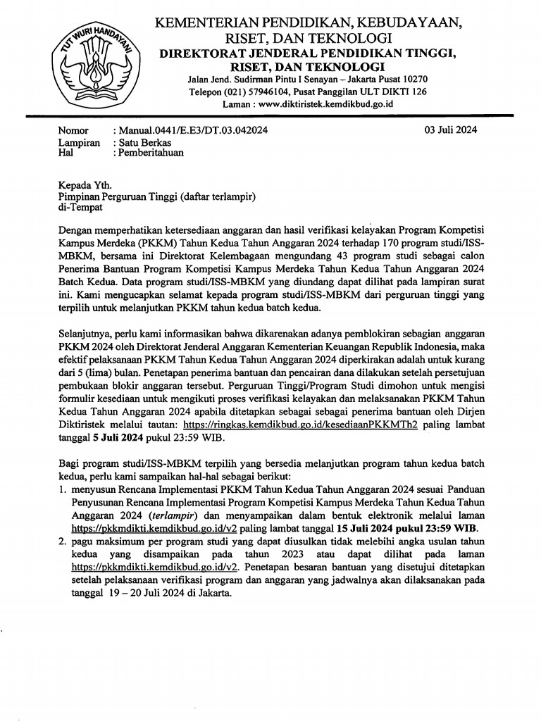 Surat Pengumuman Penetapan Penerima Bantuan PKKM T2 TA 2024 B-2 | PDF Surat Pengumuman Penetapan Penerima Bantuan PKKM T2 TA 2024 B-2 | PDF