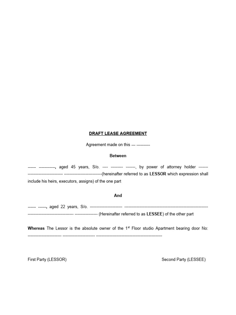 Draft Rent Agreement | PDF | Lease | Civil Law (Common Law)