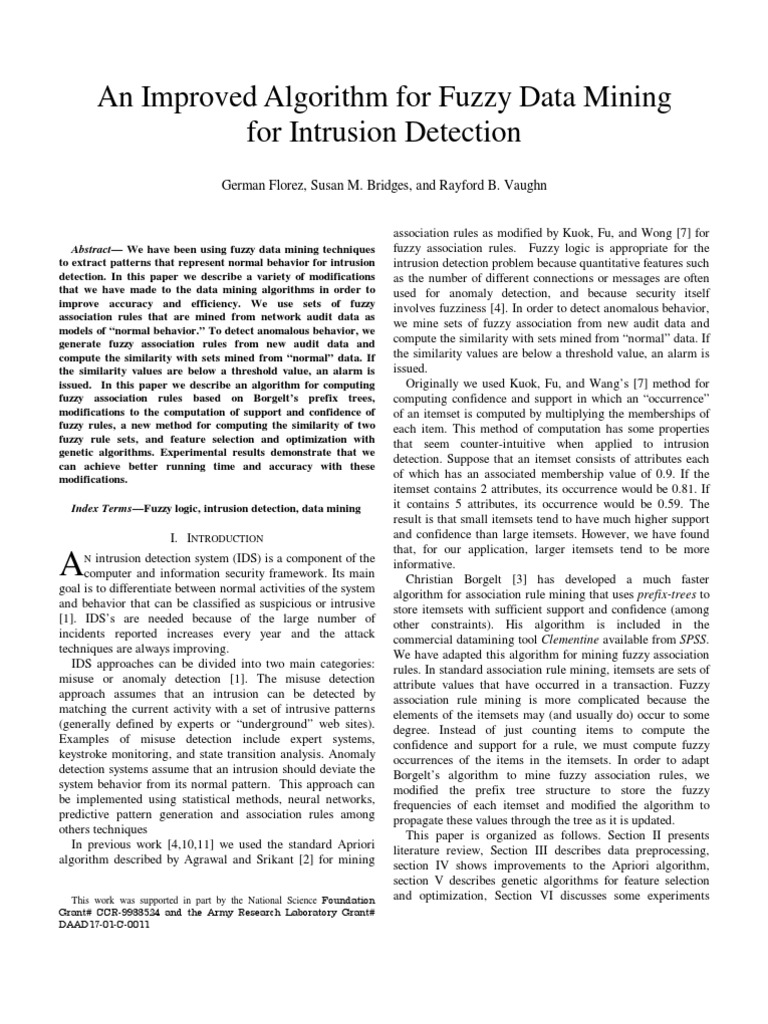 AI - Fuzzy - An Improved Algorithm For Fuzzy Data Mining For Intrusion Detection | PDF | Fuzzy ...