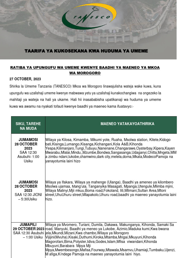 Ratiba UMEME | PDF