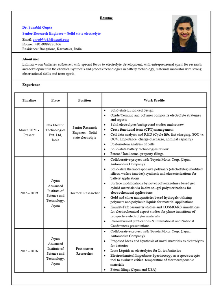 Battery Research Expert Resume | PDF | Lithium Ion Battery | Solid