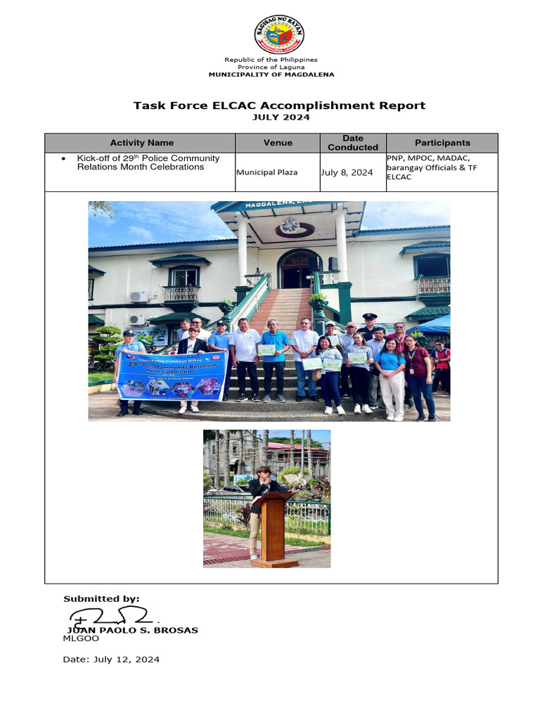 ELCAC Accomplishment Report - July 2024 | PDF