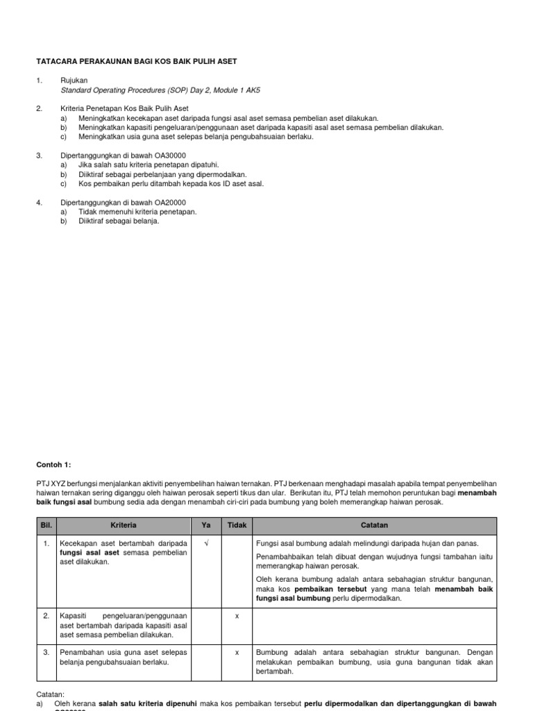 Lampiran A - TATACARA MEREKOD KOS BAIK PULIH ASET | PDF | Teknologi & Rekayasa