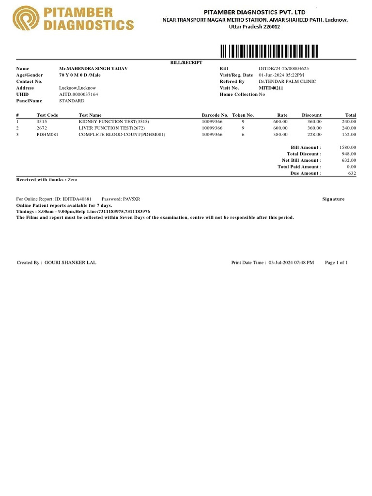 Patient Receipt New 1 | PDF | Medical Specialties | Clinical Medicine