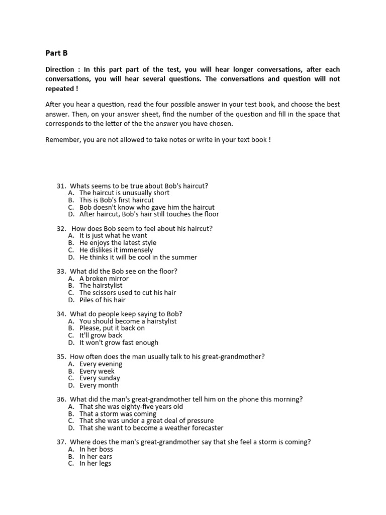 TOEFL Listening Part B Sample Questions | PDF