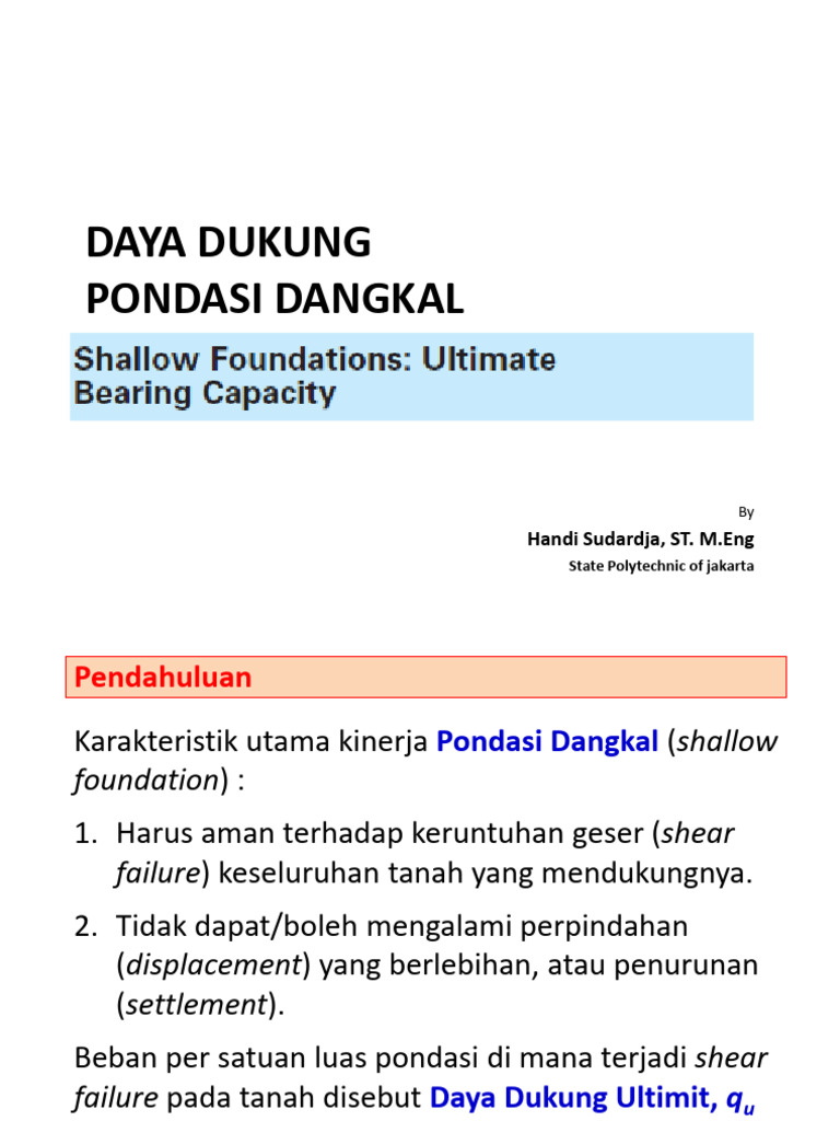 03a. DAYA DUKUNG PONDASI DANGKAL - Handi - Edit | PDF