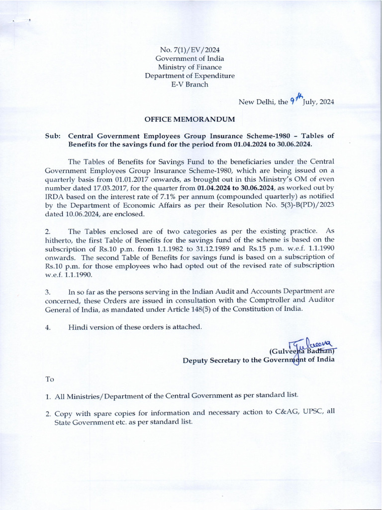 CGEGIS Table of Benefits 01-04-2024 To 30-06-2024 Bilingual | PDF