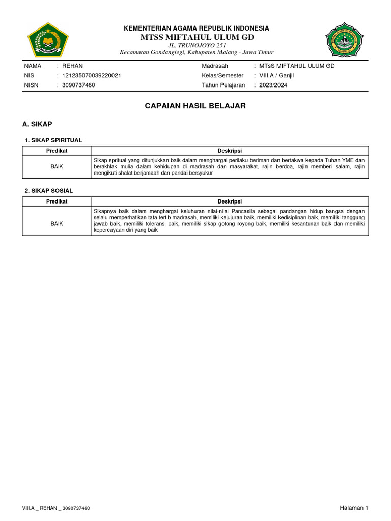 Rapor VIII.A - REHAN - 3090737460 | PDF