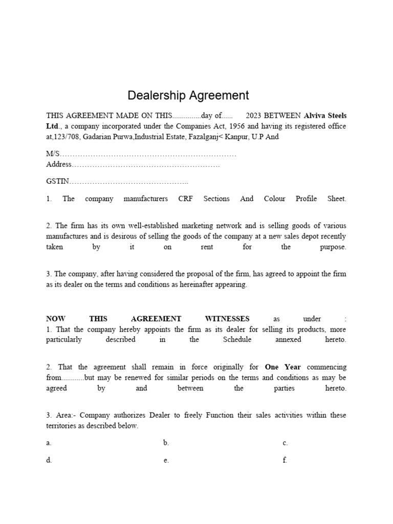 Dealership Agreement | PDF | Companies