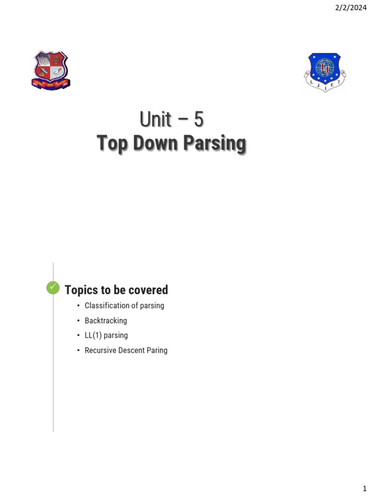 Unit-5 Top Down Parsing | PDF | Parsing | Formalism (Deductive)