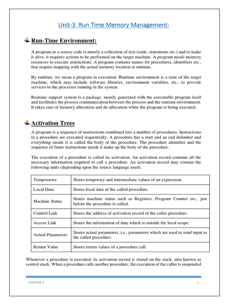 Chapter-3 Run Time Memory Management | PDF | Parameter (Computer Programming) | Variable ...