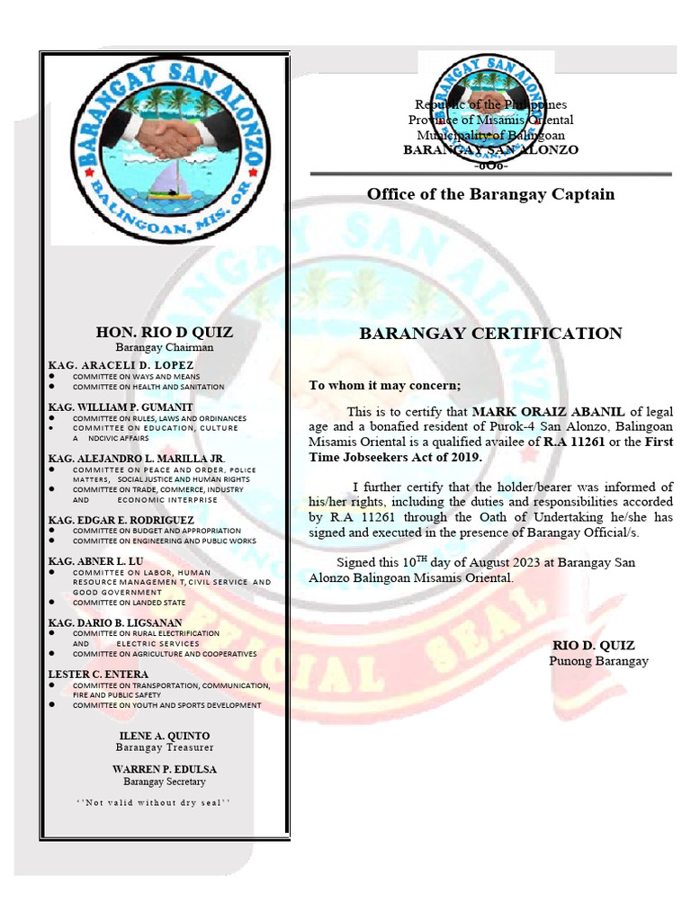 Cert First Time Job Seeker | PDF | Government | Justice