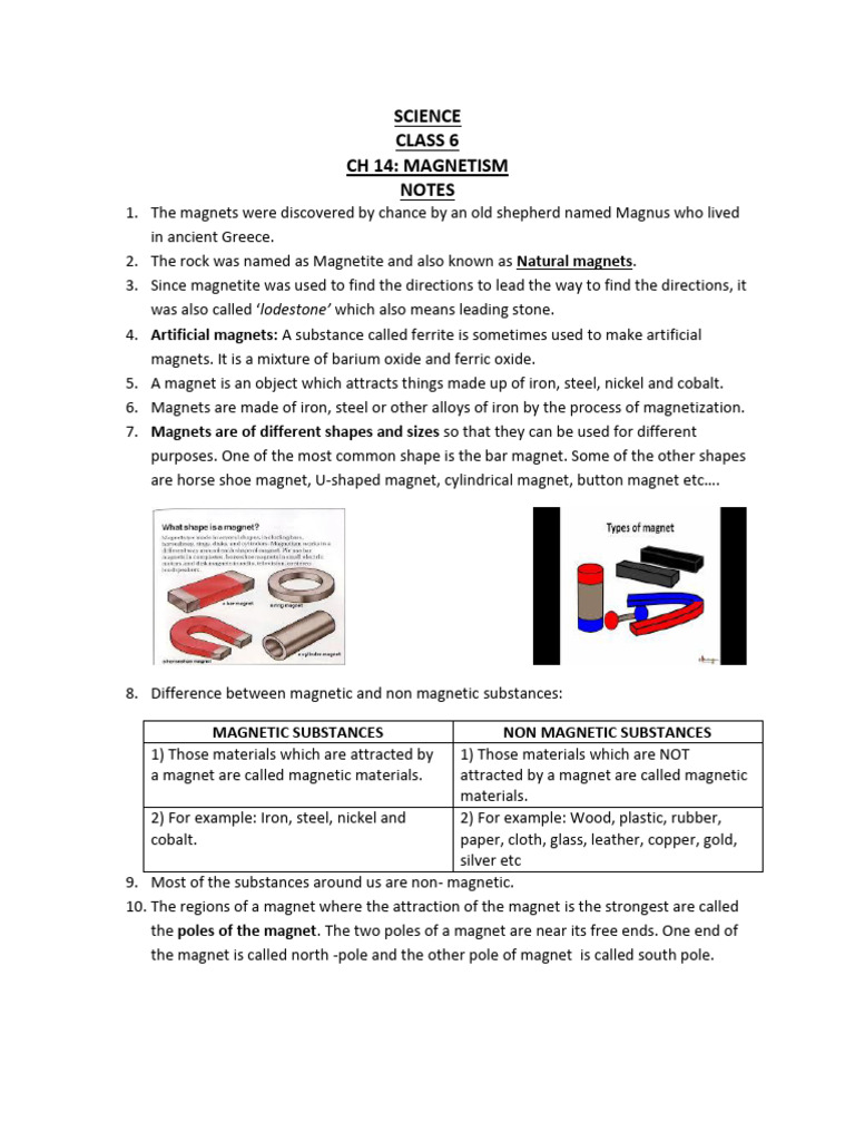 6 SC MAGNETISM Notes | PDF | Magnet | Magnetism
