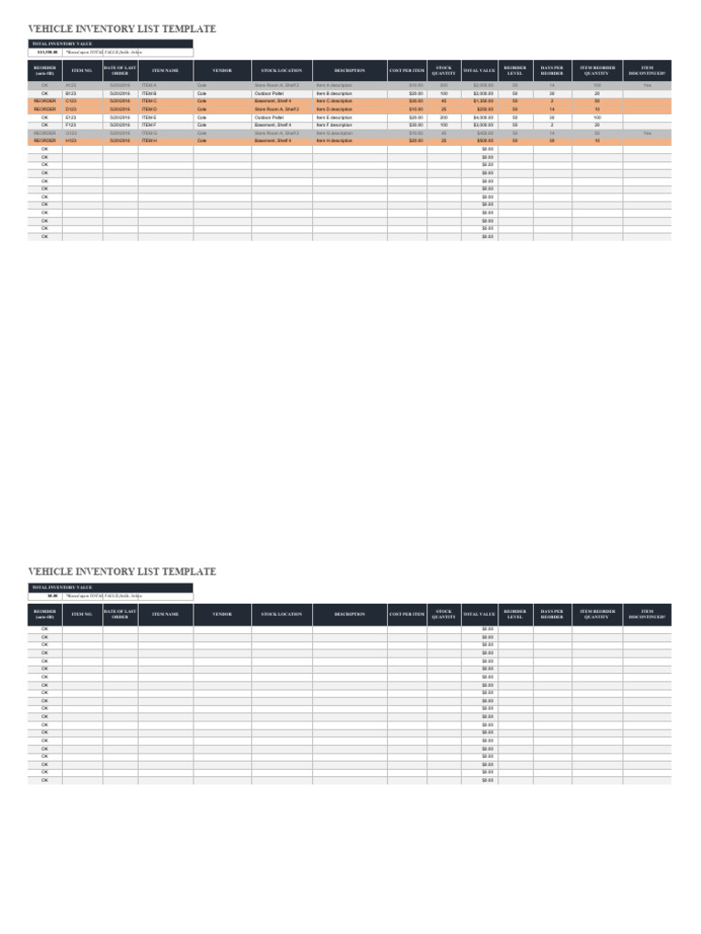 Vehicle Inventory Management Template | PDF | Inventory | Business