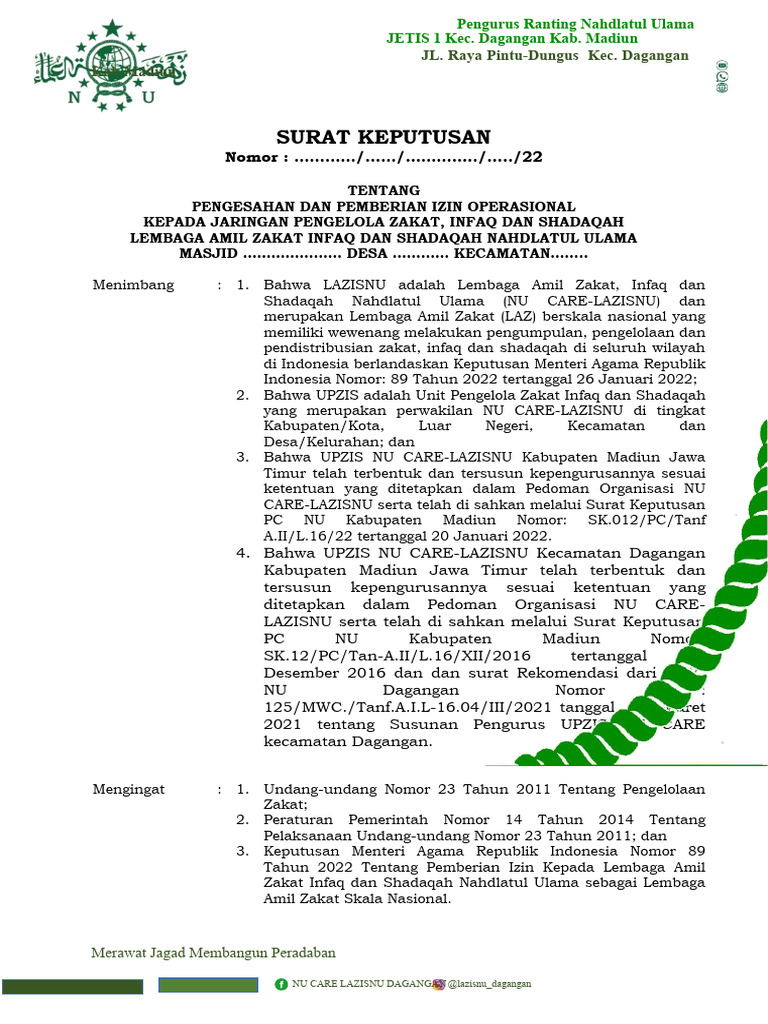 Format Kosongan SK JPZIS 2023. | PDF