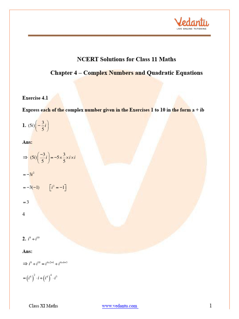 Class 11 Maths Ch 4 Ex 4.1 Solutions | PDF | Abstract Algebra | Mathematics