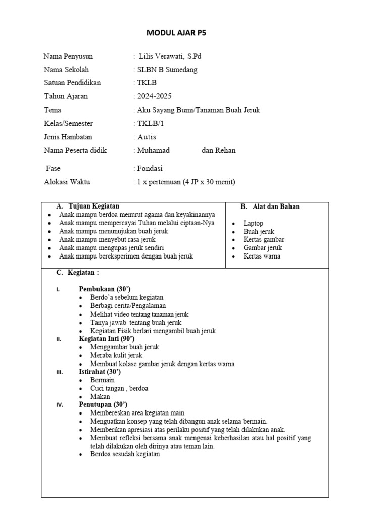 Contoh Modul Ajar Tanaman Jeruk | PDF | Karier & Perkembangan | Kesehatan Holistik