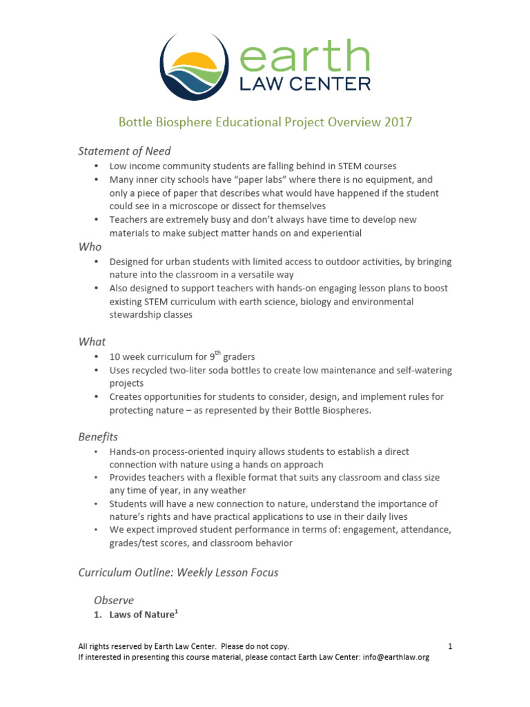 ELC+Bottle+Biosphere+Outline+for+Pitch+2018 | Download Free PDF ...