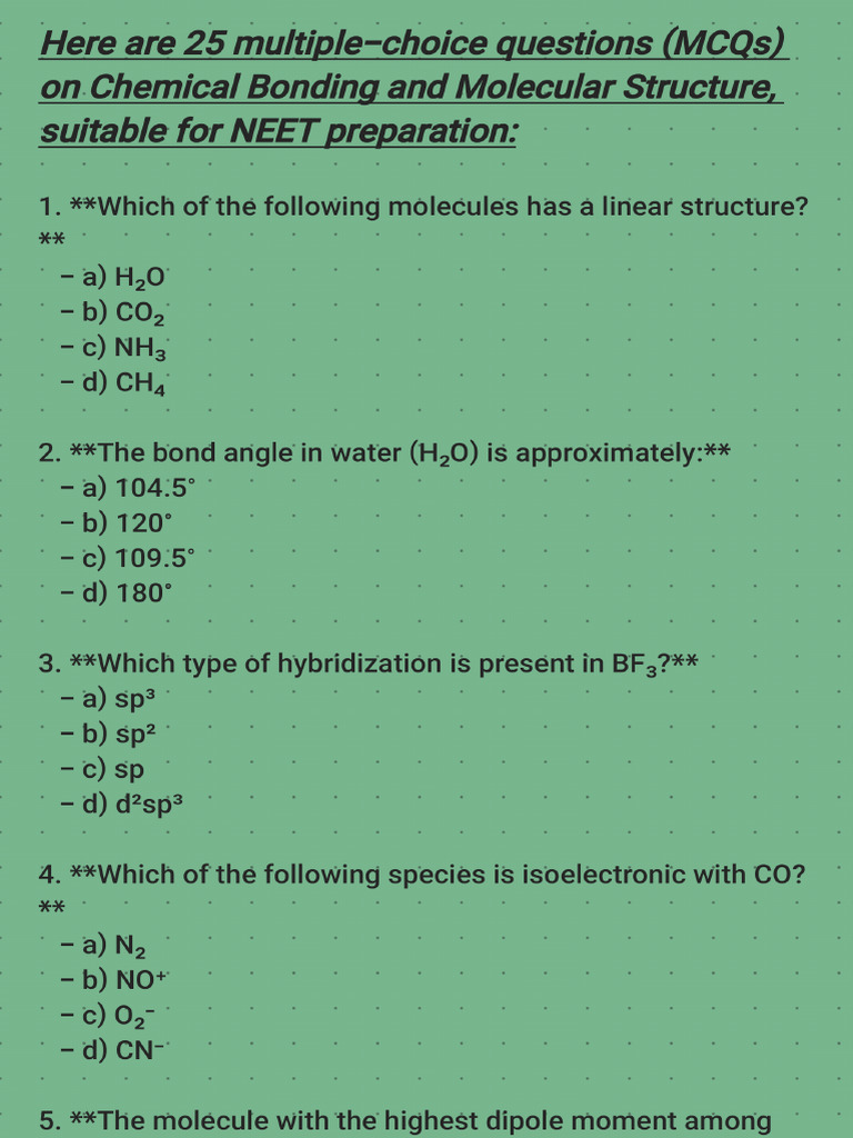 Chemical bonding and Molecular orbital questions_240711_204550 | PDF