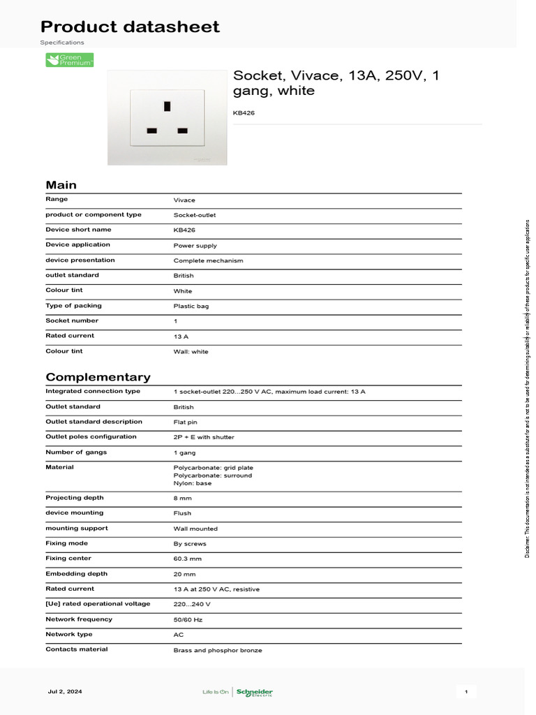 Schneider Electric - Vivace - KB426 | PDF | Ac Power Plugs And Sockets | Electrical Connector