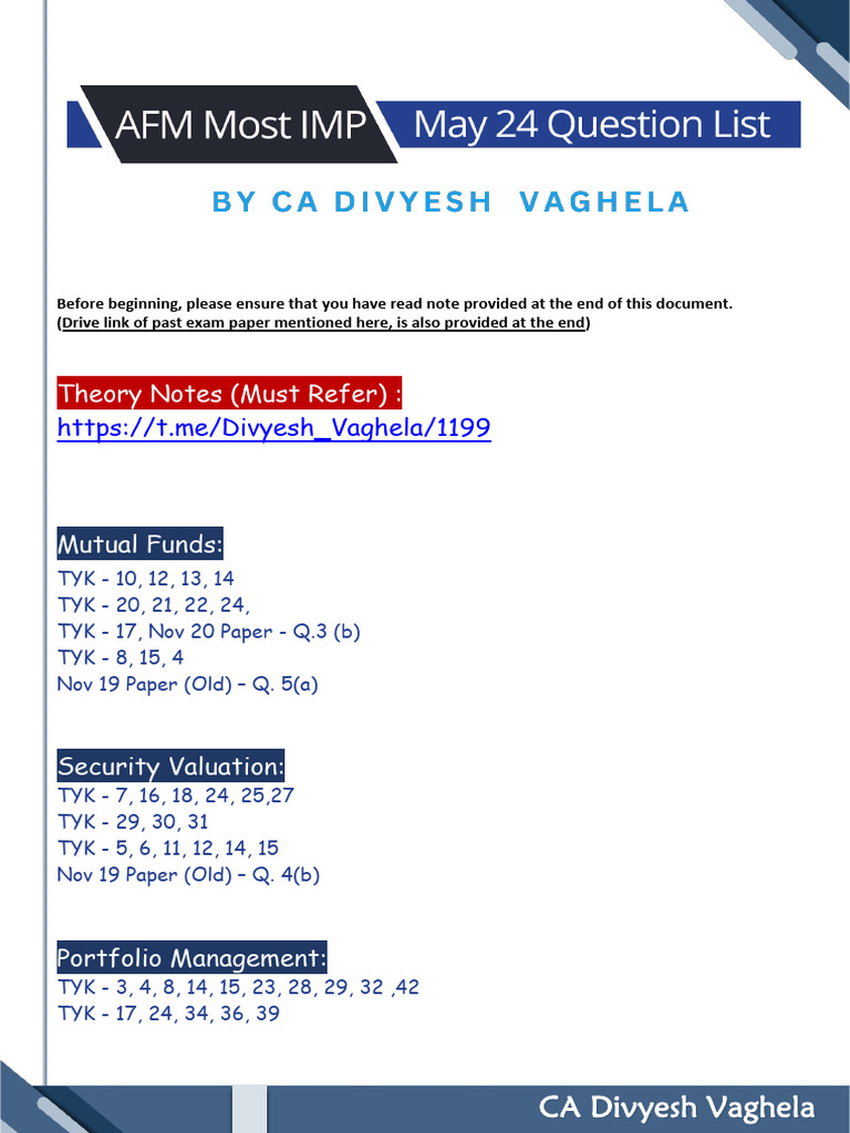 AFM May 24 Important Questions @divyesh - Vaghela | PDF | Corporations ...