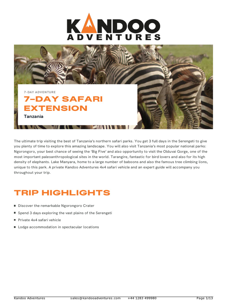 Kandoo Adventures 7 Day Safari Extension | PDF | Travel Visa | Rabies