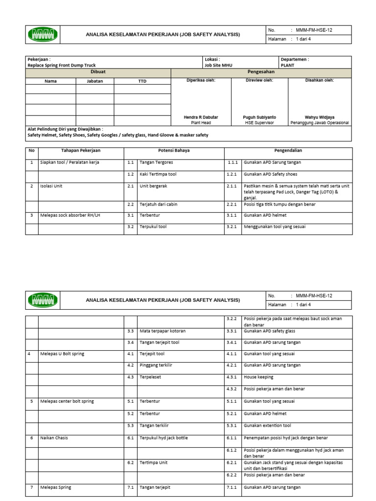 JSA Replace Spring Front Dump Truck | PDF