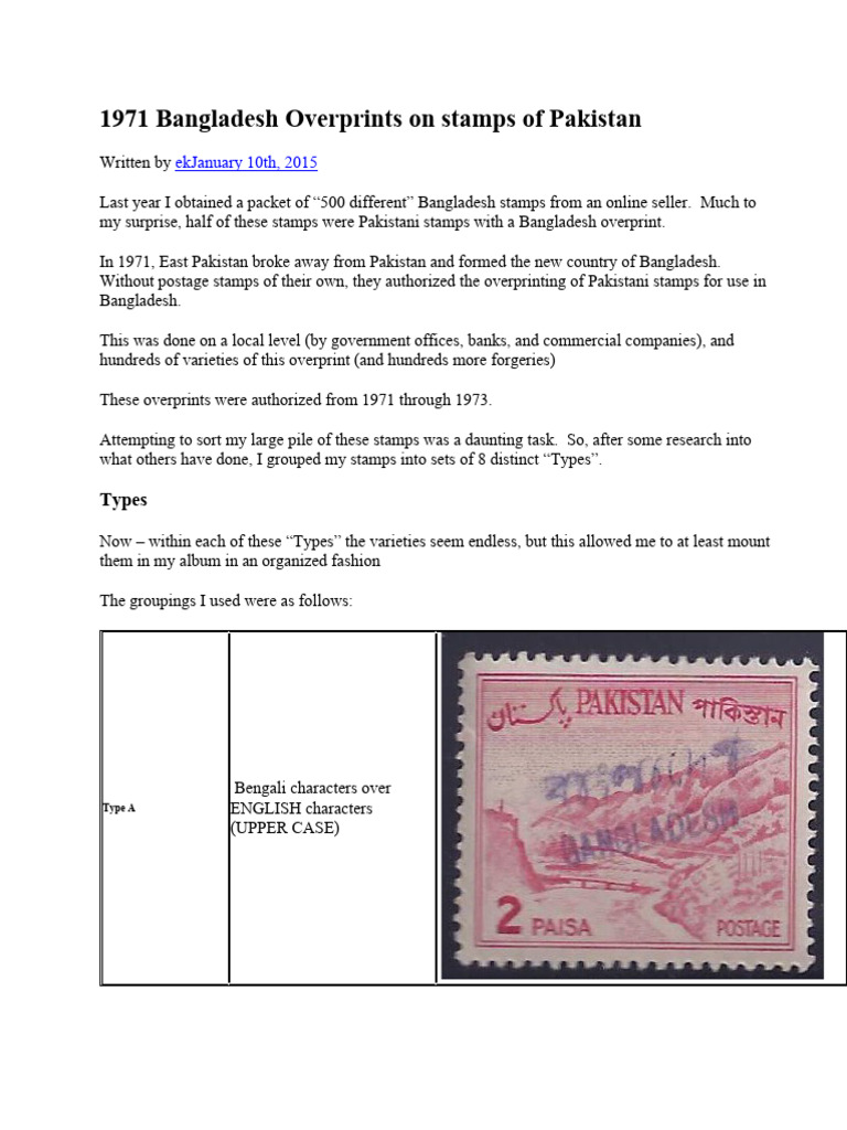 1971 Bangladesh Overprints On Stamps of Pakistan by Ek | PDF | Postage ...