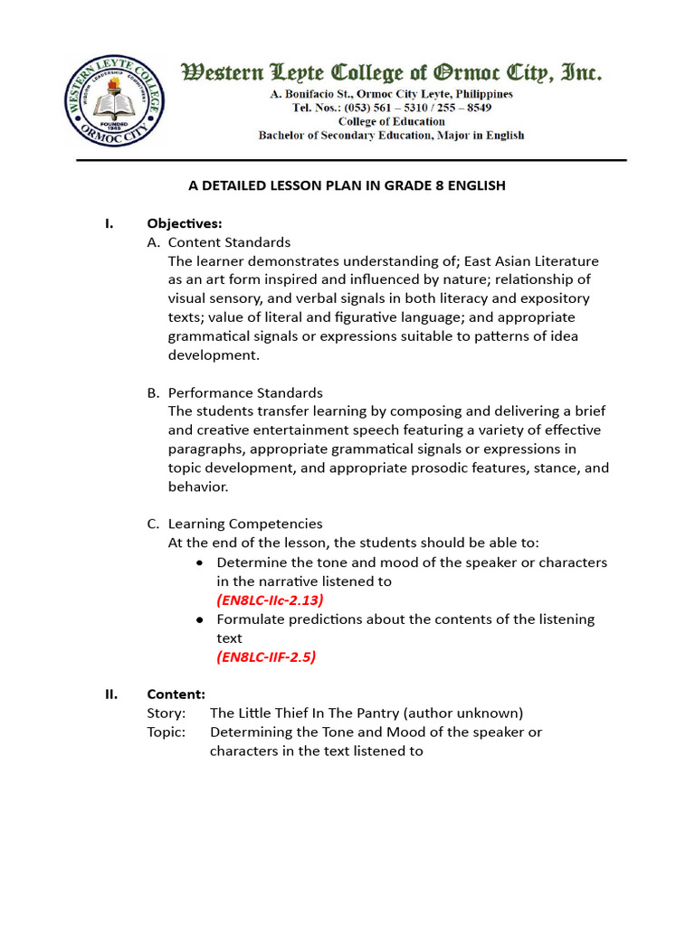 A Detailed Lesson Plan in 8TH Grade English | PDF | English Language ...