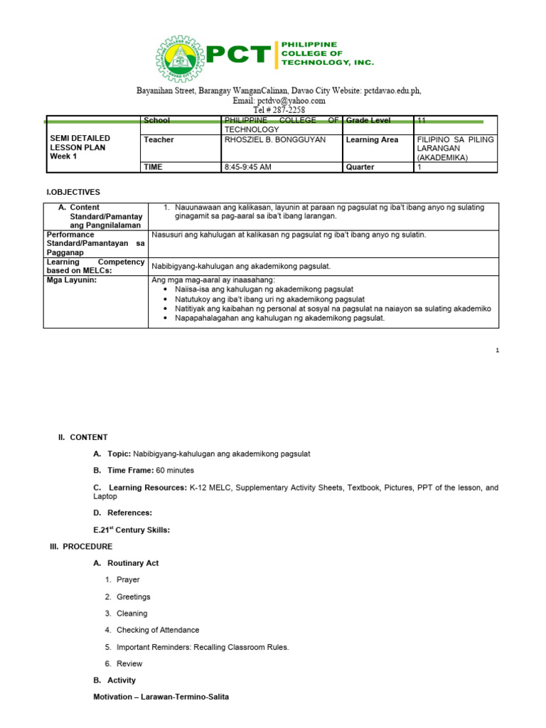 Lp-Filipino Week 1 | PDF