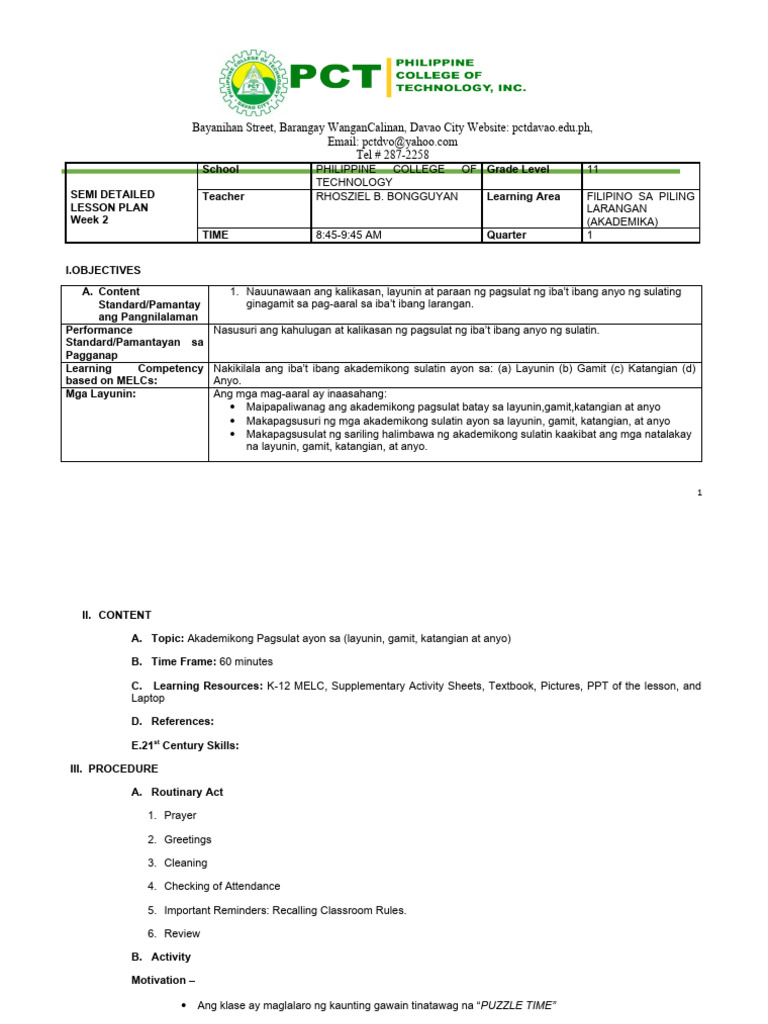 LP-FILIPINO WEEK 2 Unfinished | PDF