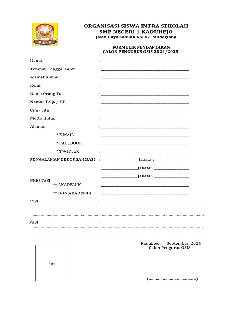 Formulir Anggota Osis | PDF