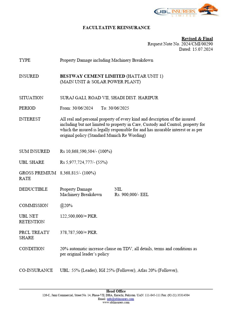Best Way Cement Revised Final Jul-24 | PDF | Reinsurance | Insurance