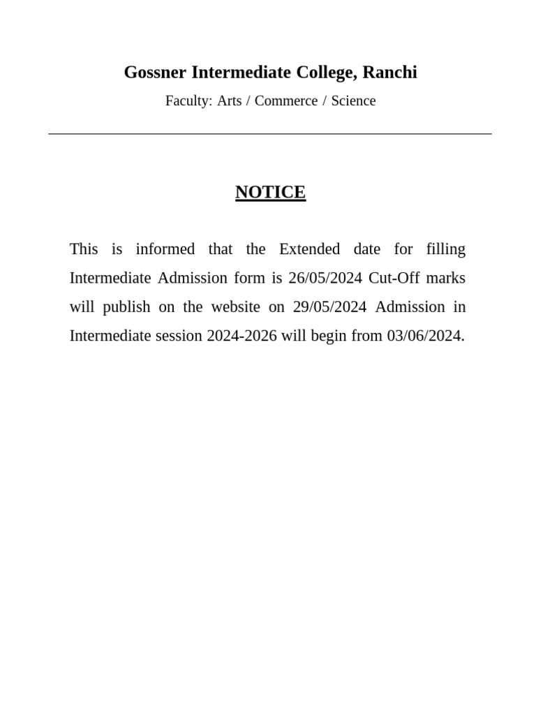 Gossner College 2024 Admission Notice | PDF