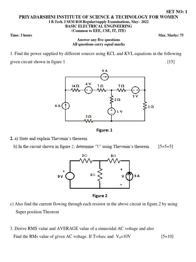 BEE Model Papers-1 | PDF | Electric Motor | Transformer