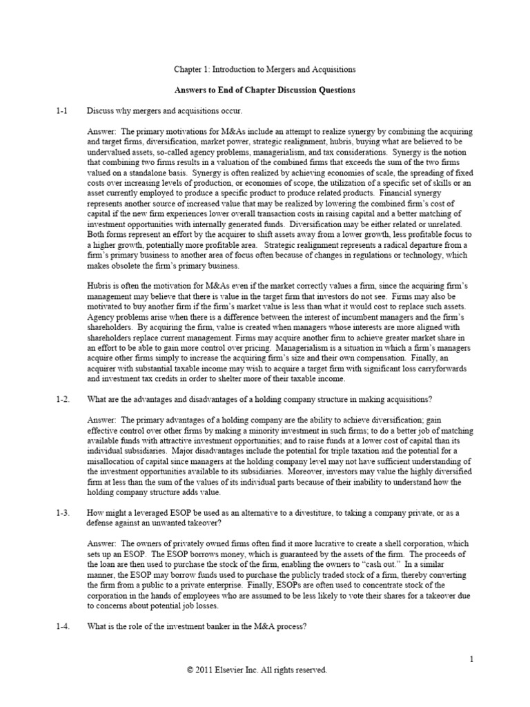 Instructors Manual Chapter 1 6th Ed | PDF | Mergers And Acquisitions | Stocks