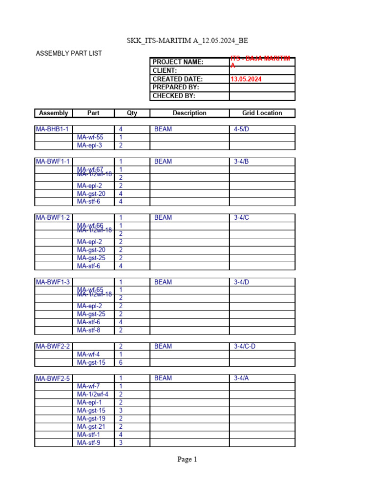 SKK - ITS-MARITIM A - 12.05.2024 - BERAT NET - Assembly - Part - List | PDF