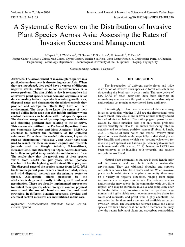 A Systematic Review On The Distribution of Invasive Plant Species Across Asia: Assessing The ...