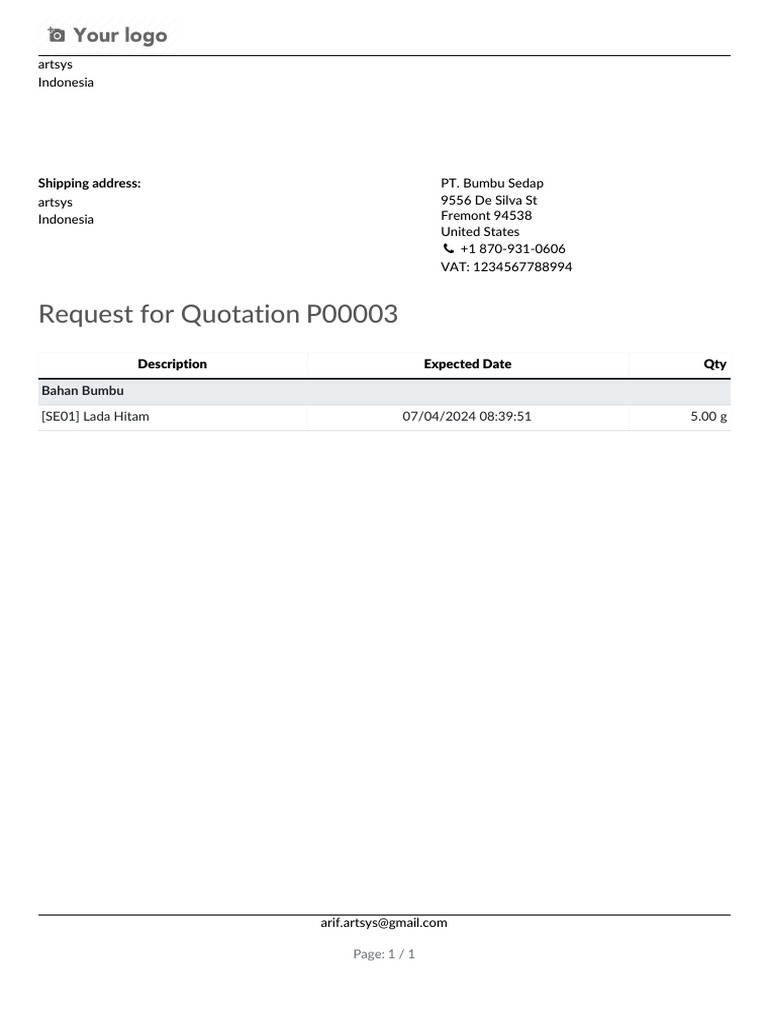 Request For Quotation - P00003 | PDF