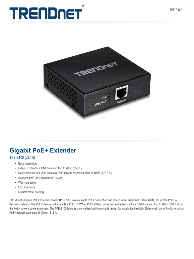 EN Datasheet TPE-E100 (v2.1R) | PDF | Computer Networking | Computer Engineering