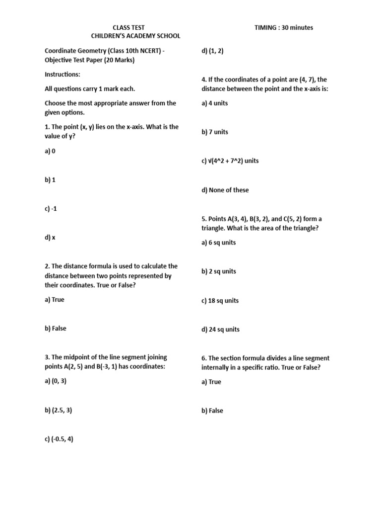 Coordinate Geometry Pdf Area Cartesian Coordinate System