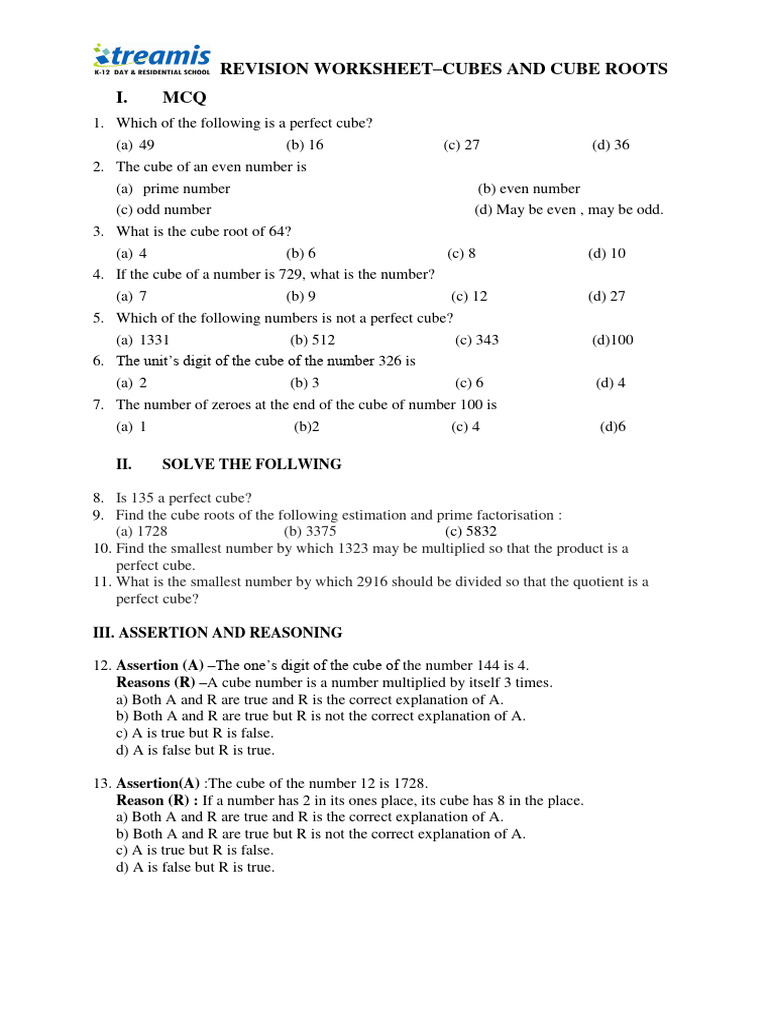 Grade 8 Cube and Cube Root Worksheet | PDF | Numbers | Arithmetic