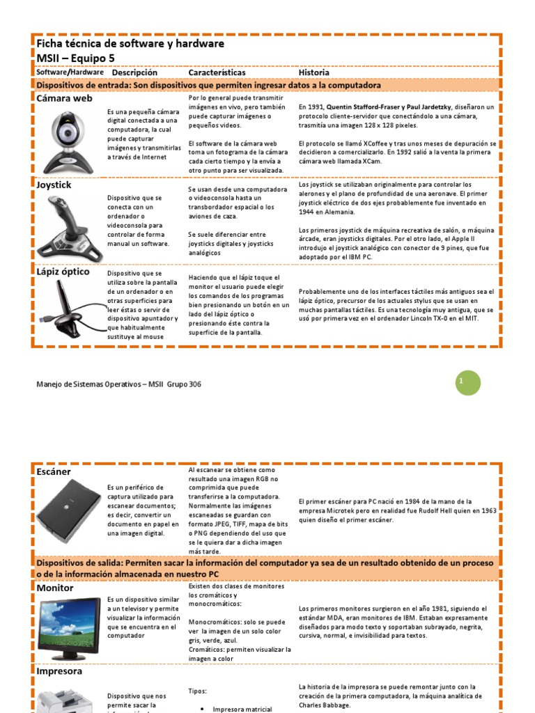 Ficha Técnica de Software y Hardware | PDF | Red de computadoras | Fax