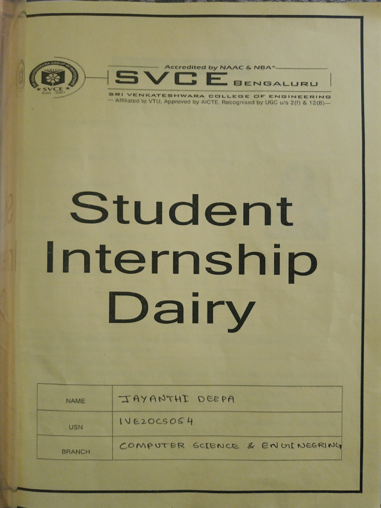 Internship Dairy - Jayanthi Deepa (1VE20CS054) | PDF | Internship | Job ...