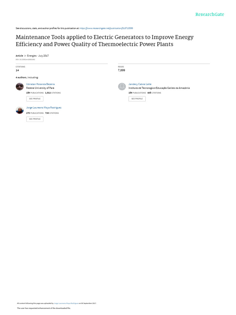 Maintenance Tools for Electric Generators | PDF | Reliability ...