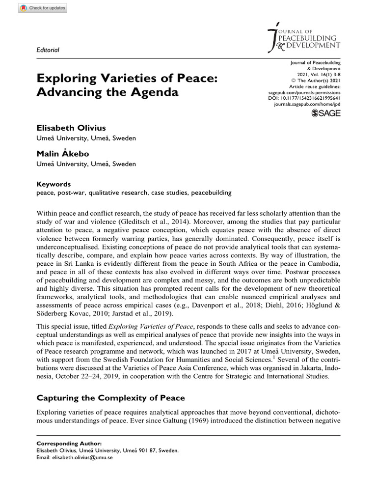 Olivius Akebo 2021 Exploring Varieties of Peace Advancing The Agenda ...