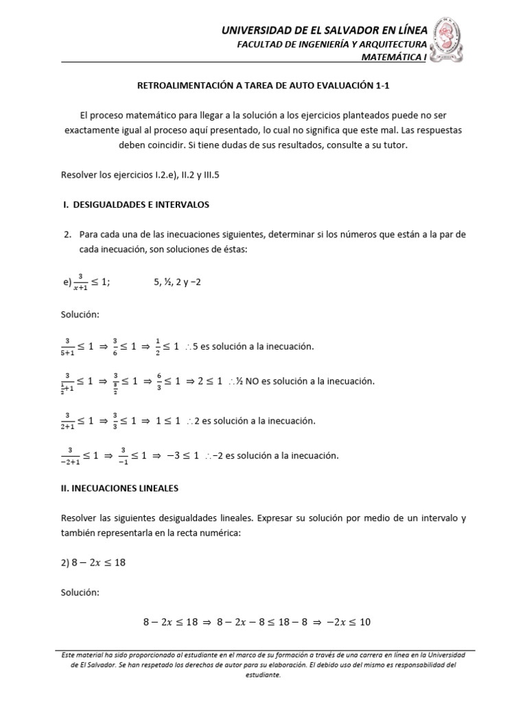Retroalimentación 1-1 | PDF | Desigualdad (Matemáticas) | Matemática Elemental