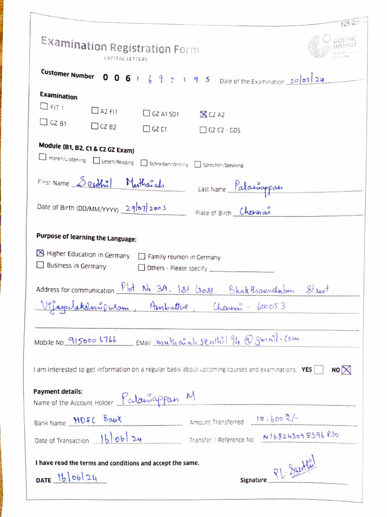 German Exam Registration Form | PDF | Government And Personhood